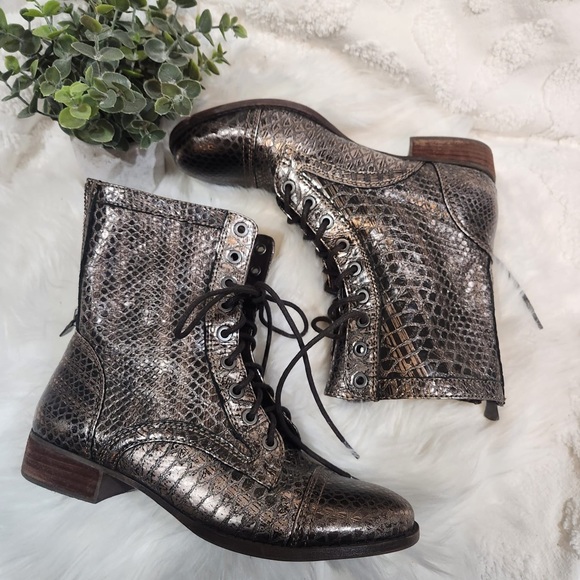 Gianni Bini | Shoes | Gianni Bini Snake Skin Silver Lace Up Combat ...